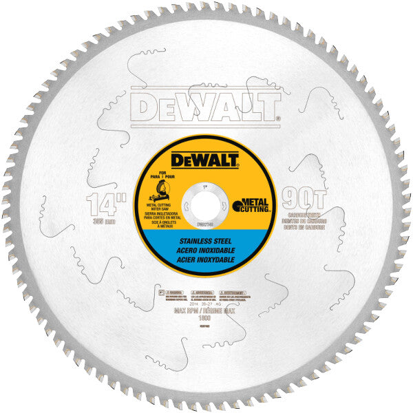 DEWALT 14-Inch Metal Cutting Blade, Stainless Steel, 1-Inch Arbor, 90-