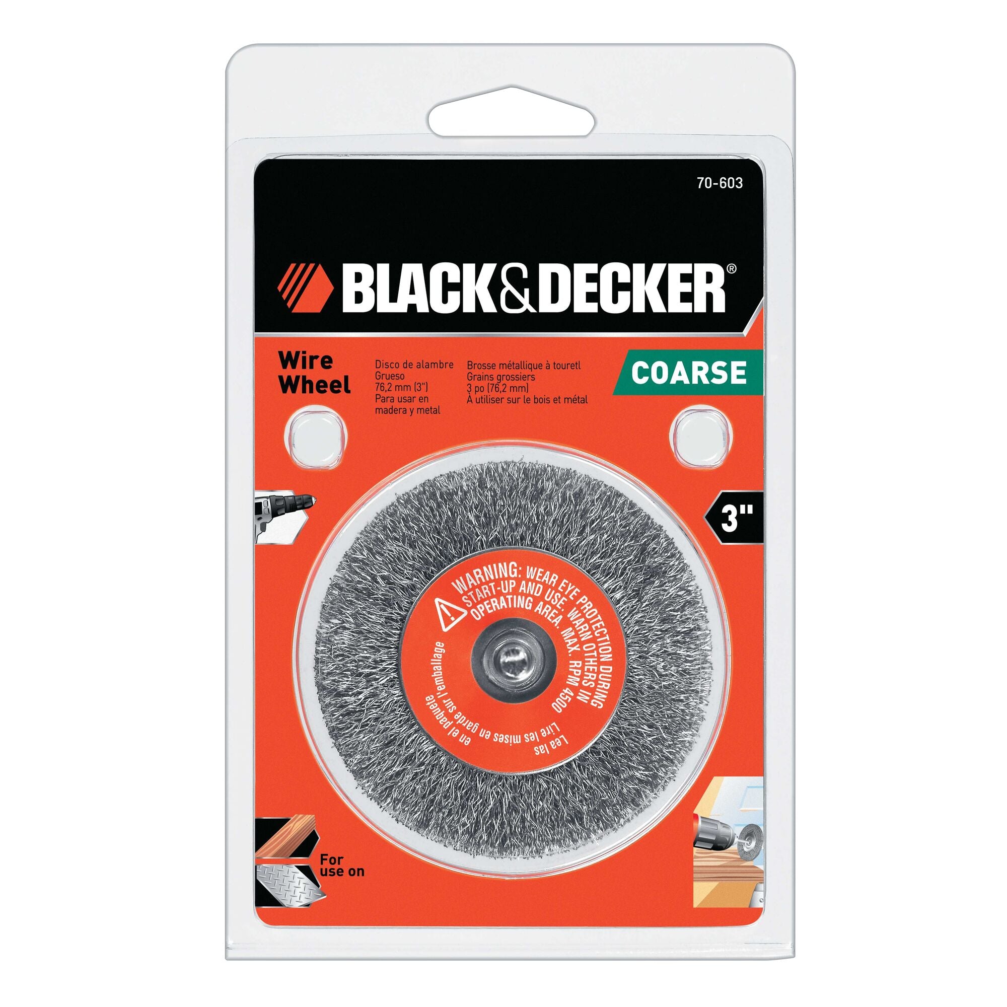 BLACK+DECKER Wire Wheel, 1/4-Inch Crimped, Coarse Shank, 3-Inch