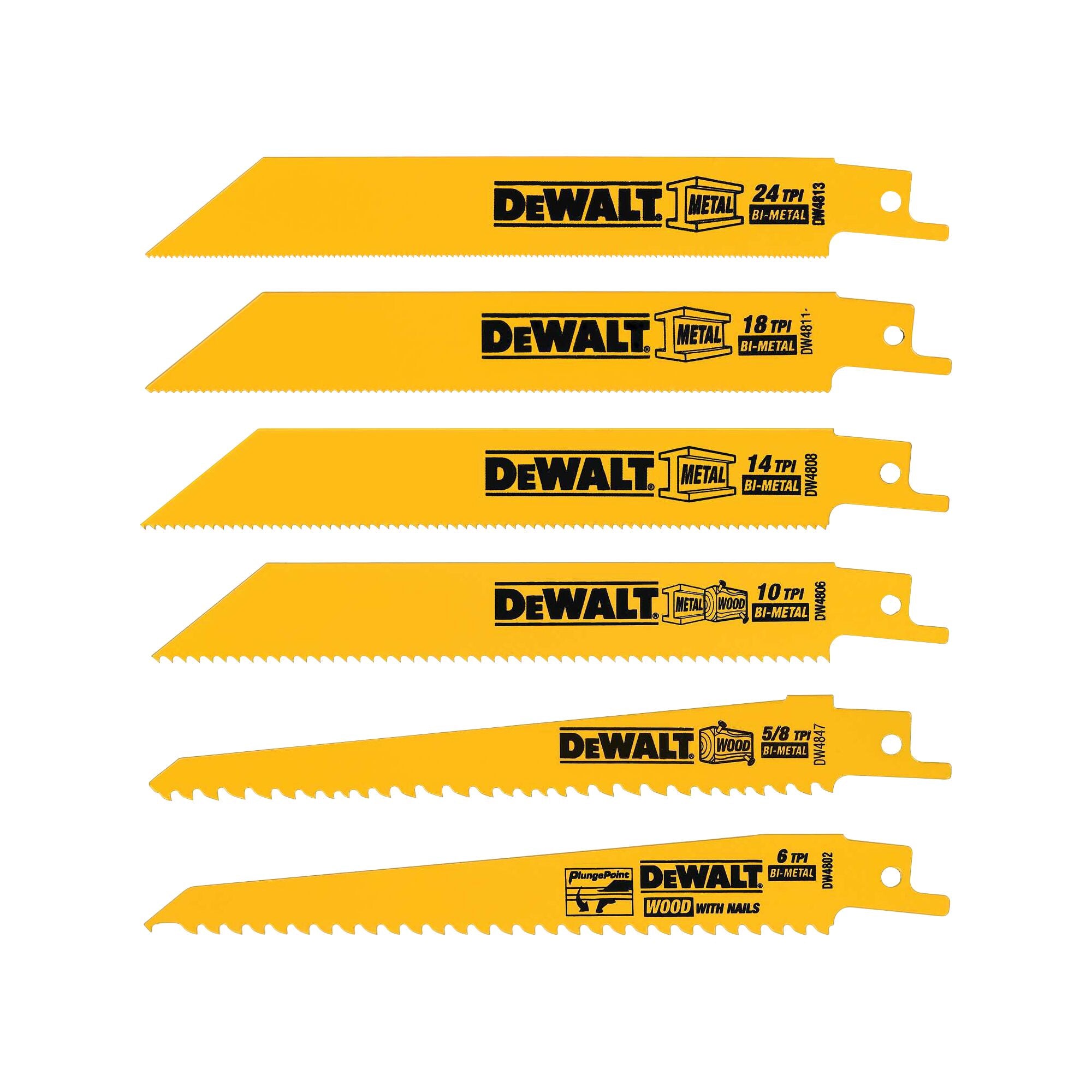 DEWALT Reciprocating Saw Blades, Metal/Wood Cutting Set, 6-Piece