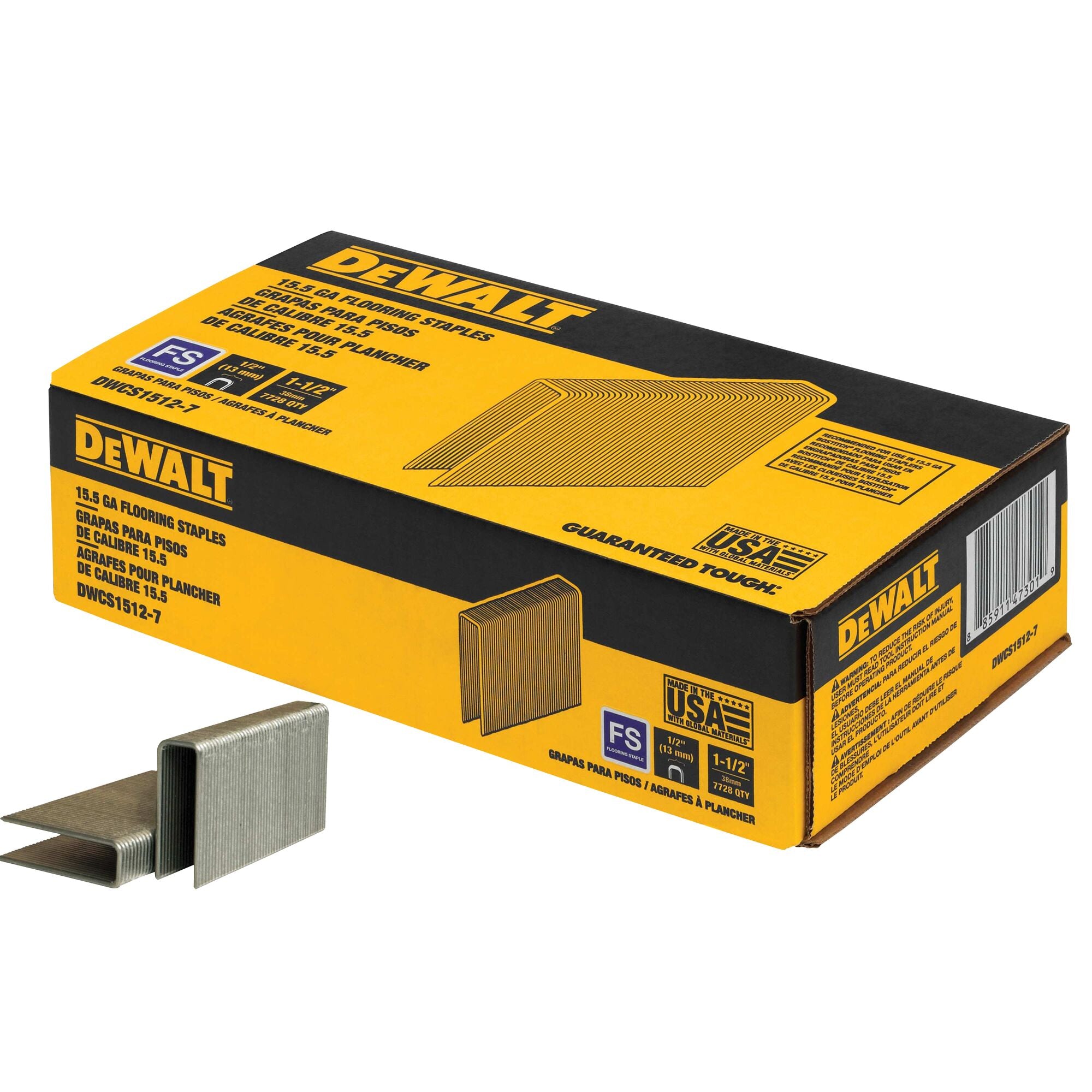DEWALT 15.5 Gauge, 1/2" Crown, 1-1/2" Hardwood Flooring Staples - 7.7M